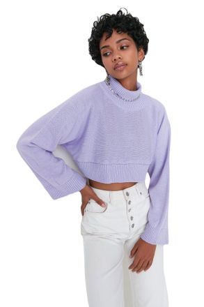 Trendyol Trendyol Damen Pullover mit hohem Halsausschnitt, einfarbig Sweatshirt, violett, M