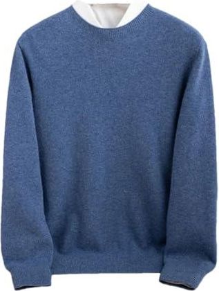 Generic Pull en laine de m&eacute;rinos 100 % pour homme Col rond Doux D&eacute;contract&eacute; pour les affaires Pull uni, Motif floral bleu., L