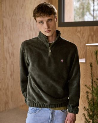 Faguo Sweat zipp&eacute; vert olive fonc&eacute;