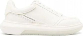 Emporio Armani Homme, Chaussures, Blanc, Taille: 45 EU Baskets en cuir avec logo lat&eacute;ral