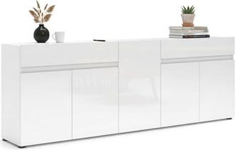Dmora Kommode Bethal, Wohnzimmerbuffet, Wohnzimmer-Sideboard, Moderne K&uuml;chen-Speisekammer, Made in Italy, 225x38h79 cm, Gl&auml;nzendes Wei&szlig;