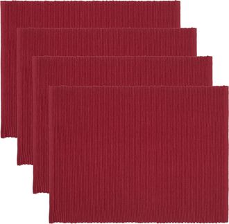 Linum Uni 4-er Pack Tischsets 35x46 cm, 100% Gerippte Baumwolle, Abwaschbar, Rot