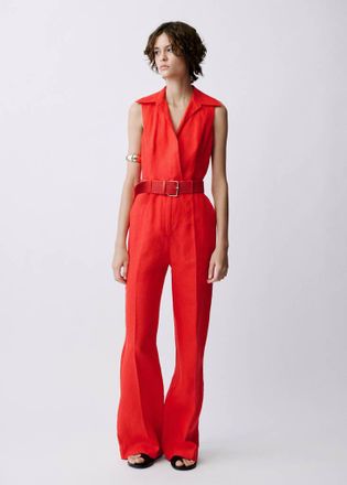 Mango Combinaison chemisier lin ceinture rouge - Femme - XXS - MANGO