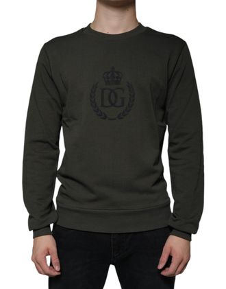 Dolce & Gabbana Mens Logo-Embroidered Crew Neck Sweatshirt Green Cotton Sweatshirts