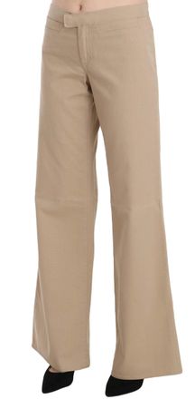 Just Cavalli Womens Mid Waist Flared Cotton Trousers Beige
