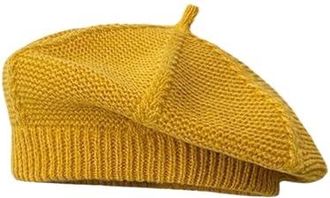Generic B&eacute;ret tricot&eacute; for femme, chapeau dautomne et dhiver, casquette de peintre, garde au chaud Pour lautomne et lhiver(Yellow)