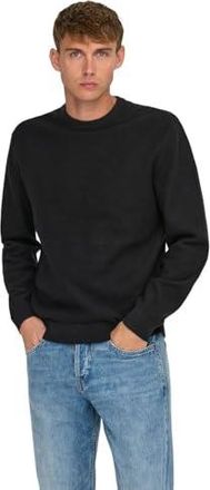 Only & Sons ONSTONY DS 12 LS Waffle Crew Knit, Noir, L