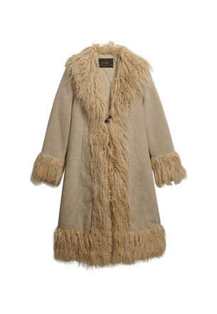 Superdry Damen Langer Afghan Mantel Taupefarben 40