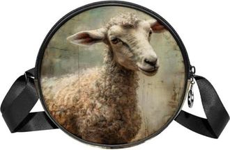 Generic Sac &agrave; bandouli&egrave;re rond pour femme, petit sac &agrave; bandouli&egrave;re vintage en forme de mouton avec fermeture &eacute;clair, bretelles r&eacute;glables, sac &agrave; main rond d&eacute;co