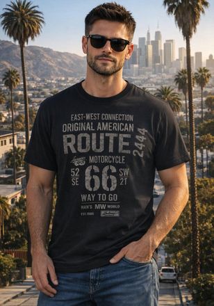 Man's World Rundhalsshirt MANS WORLD, Herren, Gr. XXL (60/62), schwarz, Single Jersey, Obermaterial: 100% Baumwolle, bedruckt, regular fit, Rundhals, Shirts Rundh