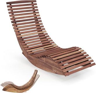 Giantex Chaise Longue Bascule en Bois dAcacia, Design &agrave; Lattes Respirantes, Chaise Longue Jardin pour Bronzer, Capacit&eacute; 160 Kg, Transat Jardin pour Cour, Pisc
