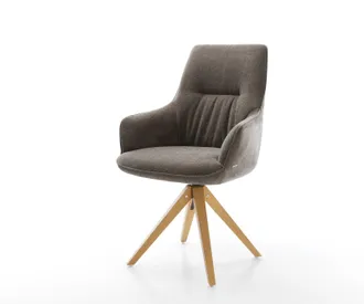 DELIFE Drehstuhl Zelia-Flex mit Armlehnen Strukturstoff Soft Taupe Holzgestell kantig Natur 180&deg; drehbar Taschenfederkern, Esszimmerst&uuml;hle