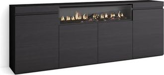 Skraut Home | Sideboard, Highboard | Kommode, Komodenschrank | 200x75x35cm | 4 T&uuml;ren | Elektrokamin. Ma&szlig;e | Moderner Stil | Schwarz