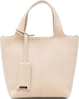 Santoni Femme, Sacs, Beige, Taille: ONE Size Tote Bag En Cuir Grain&eacute;
