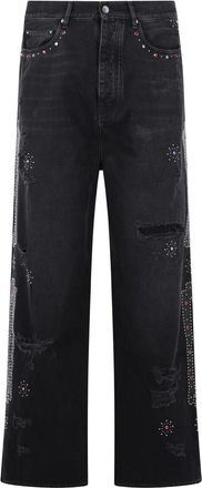 Amiri Studded Ripped Wide-leg Jeans