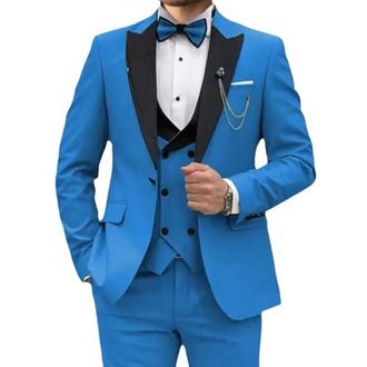 Generic Ensemble de smoking 3 pi&egrave;ces pour homme - Blazer &agrave; double boutonnage - Gilet et pantalon - Coupe ajust&eacute;e - Pour bal de fin dann&eacute;e, f&ecirc;te daffaires, Ble