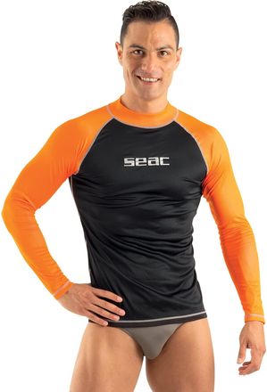 Seac T-Sun Long Man, schützendes Rash Guard-Tauchshirt zum Schnorcheln und Schwimmen mit Sonnenschutz, schwarz/orange, XXXL
