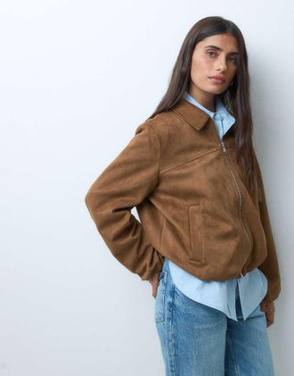 Vero Moda blouson bomber en faux daim &eacute;pur&eacute; couleur cognac-Marron