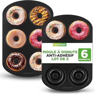 Nutrichef Moules &agrave; Donuts 6 pcs - Antiadh&eacute;sifs, Acier Durable, Compatible Four 230 &deg;C, Parfaits Donuts & Bagels, Set 2 pi&egrave;ces