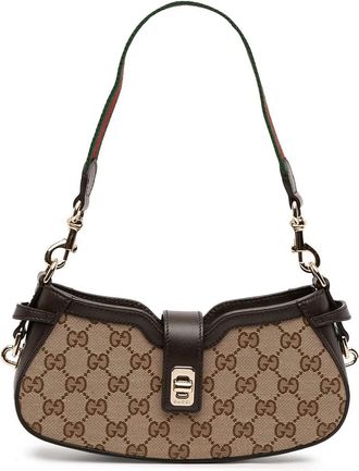 Gucci Hobo Bags - Mini GG Supreme Moon Side Web Shoulder Bag - Gr. unisize - in Braun - f&uuml;r Damen
