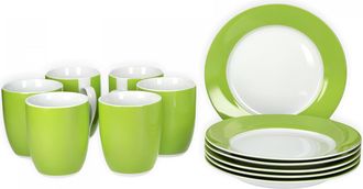 Van Well van Well Vario Frühstücksset 12-teilig Kombi-Service 6 Personen - Geschirr-Set Kaffee, Frühstück & Tafel - je 6 kleine, flache Frühstücksteller & Kaff