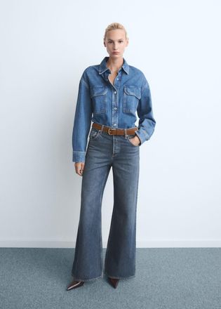 Mango Wide-Leg-Jeans mit Knöpfen dunkelblau - Damen - 32 - MANGO