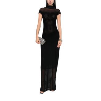 Jean Paul Gaultier Flocked Turtleneck Maxi Dress - - Dresses - Damen - Schwarzk - M