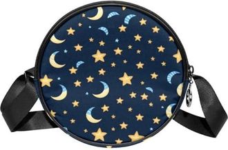 Generic Petit sac &agrave; bandouli&egrave;re rond pour femme, motif lune et &eacute;toiles, avec fermeture &eacute;clair, bretelles r&eacute;glables, style d&eacute;contract&eacute;, pour femmes et filles