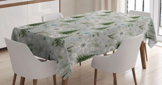 Abakuhaus Weihnachten Tischdecke, Weihnachtskiefer Schnee?ocken, Personalisierter Druck mit Klaren Farben Waschbar Wasserfest kein Verblassen, 140 x 200 cm, Bla