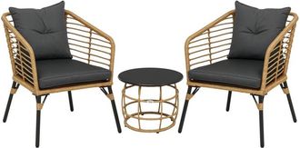 OUTSUNNY Rattan Gartenm&ouml;bel-Set, 3-TLG. Sitzgruppe, inkl. Couchtisch und 2 St&uuml;hle, Bistro-Set mit Kissen, Balkonm&ouml;bel f&uuml;r Terrasse, Balkon, Stahl