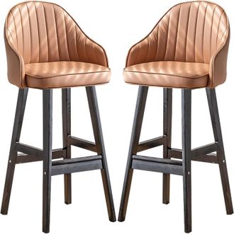 Generic Barhocker, Tresenhocker mit Holzbeinen und Fu&szlig;st&uuml;tze, Barst&uuml;hle f&uuml;r K&uuml;cheninsel, Kneipe, Wohnzimmer, gepolsterter Sitz