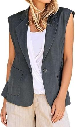 Generic Blazer sans manches ouvert sur le devant pour femme - Style d&eacute;contract&eacute; et l&eacute;ger - Couleur unie - Revers crant&eacute; - Bouton unique - Pour le travail et l