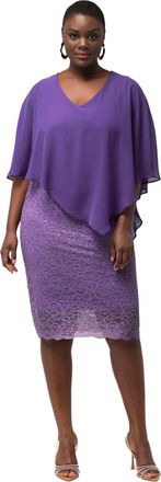 Ulla Popken Damen, gro&szlig;e Gr&ouml;&szlig;en, Abendkleid, Chiffon-Cape, Jersey, Spitzensaum, 3/4-Arm