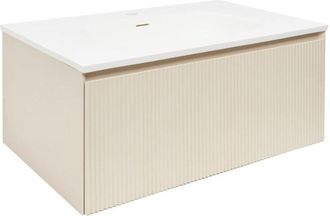 Puma Naturel - Austen Badezimmermöbel 80x35x52 cm + Aufsatzwaschbecken aus Gussmarmor, matt beige (AUSTEN80BG)