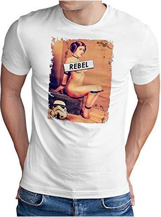 OM3 T-shirt Rebel -Leia - Pour homme - Princess Stormtruppen Film Fan SciFi Pinup - S - 4XL - Blanc - Large