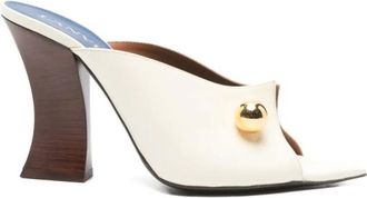 Lanvin Femme, Chaussures, Beige, Taille: 40 EU Mules en cuir &agrave; talon m&eacute;tallique