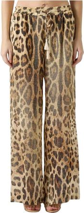 Ermanno Scervino Femme, Pantalons, Multicolore, Taille: 38 FR Pantalone largo stampa leopardo