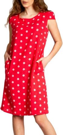 CASPAR Fashion Sommerkleid SKL024 knielanges Damen Sommer Leinenkleid mit Punkte Print Luftig leicht, figurumspielende Form, mit seitlichem Jersey-Einsatz