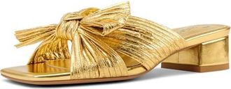 Castamere Femmes Noeud Papillon Bas Bloc Chunky Talon Heel Slip-on Mules Chaussures Sandales Mariage Dress Party Chaussures 3.5 CM Heels Or 40 EU