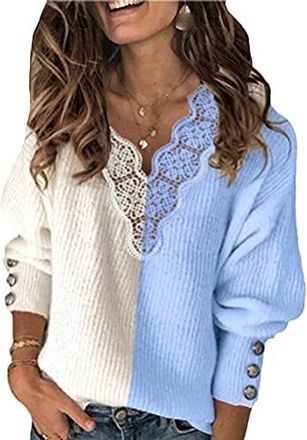 Onsoyours Pull Femme Grande Taille Hiver Chic Sweater Chaud Tricoté Hauts Oversize Hauts Décontracté Manches Longues Col V Pullover Chandail Tops T-Shirt Hiver 