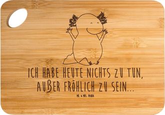 Mr. & Mrs. Panda Bambus - Schneidebrett Axolotl Hurra - Geschenk, Molch, Spa&szlig;, Schneidbrett, Lurch, Holzbrett mit Gravur, Freude, Lurche