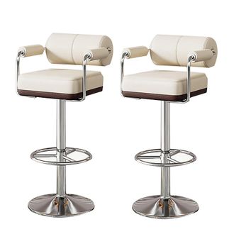 Generic Moderne Quadratische Barhocker Aus Pu-Leder, 2Er-Set, Verstellbare Drehhocker mit R&uuml;ckenlehne, Gepolsterte St&uuml;hle In Tresenh&ouml;he f&uuml;r K&uuml;che, Esszimmer u