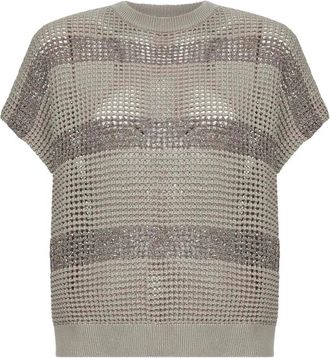 Brunello Cucinelli Femme, Pulls, Brun, Taille: 38 FR Water Reflection Kimono Crewneck