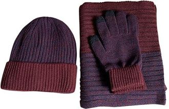 Generic LOIJMK Hiver Épais Chaud Bonnet Écharpe Gant Tricoté Trois Pièces Ensemble Cachemire Écharpe Femme, Bordeaux, taille unique