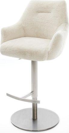 DELIFE Barstuhl Alja-Flex Pl&uuml;sch Creme-Wei&szlig; Drehfu&szlig; h&ouml;henverstellbar Edelstahl Silberfarben Taschenfederkern, Barst&uuml;hle