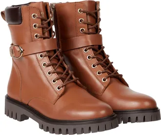 Tommy Hilfiger Damen Low Boot Stiefel Buckle Lace Up Stiefeletten, Braun (Natural Cognac), 36