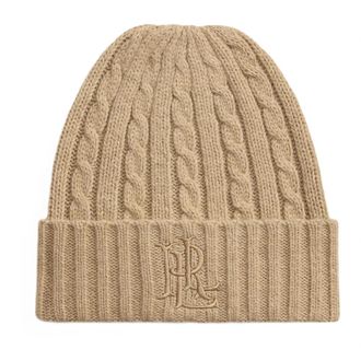 Ralph Lauren Kabelstrick-Beanie mit gesticktem Logo - - Accessories - Damen - Beige - ONE SIZE