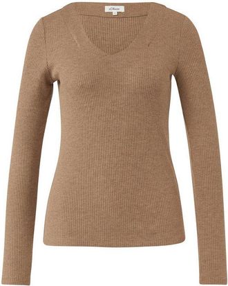 s.Oliver Langarmshirt T-Shirt Geripptes Longsleeve mit V-Ausschnitt
