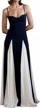 Minetom Robe de Soir&eacute;e Femme Elegante Col V sans Manches A-Line Robe Longue F&ecirc;te Party C&eacute;r&eacute;monie Mariage Maxi Robe 1 A Noir L