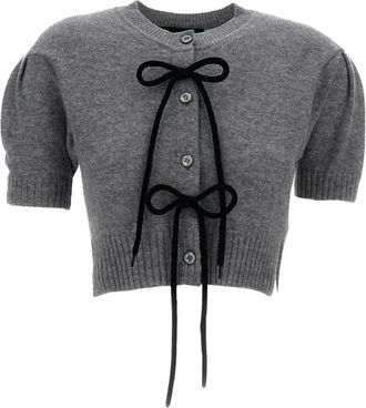 Simone Rocha Femme, Pulls, Gris, Taille: 36 FR Bow Ribbed Cashmere Cardigan